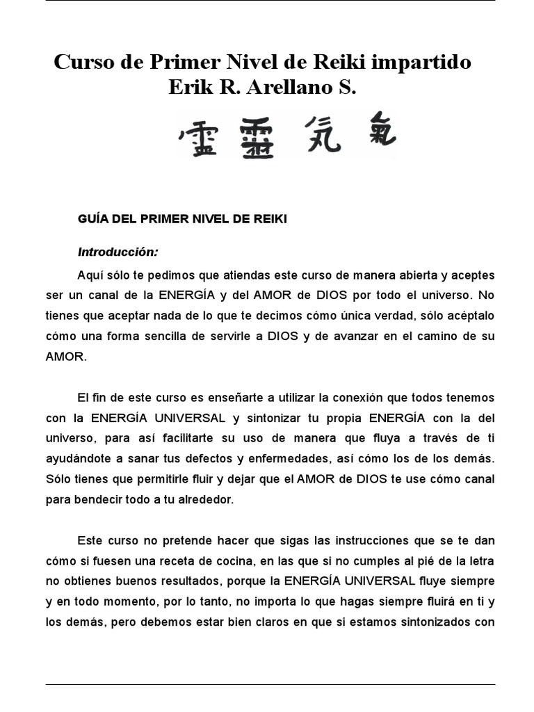 Curso de Primer Nivel de Reiki - Erick R. Arellano S | PDF