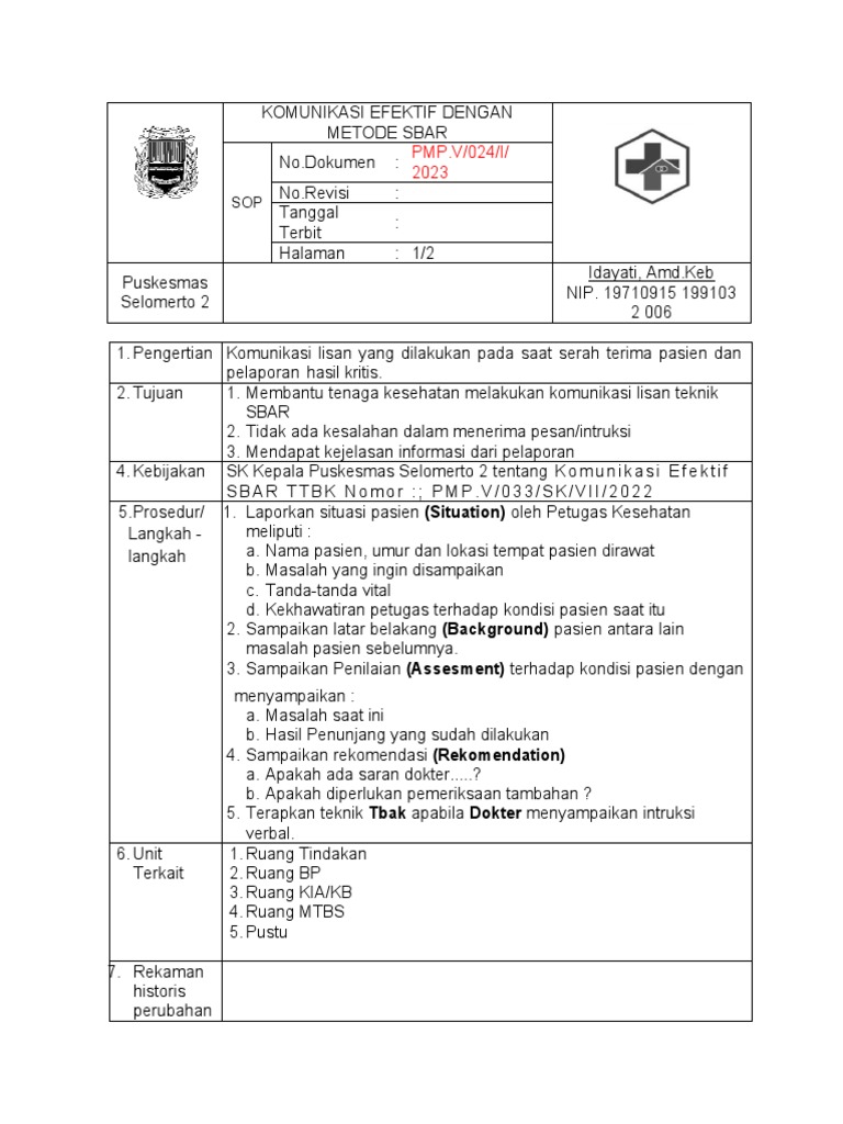 Sop Komunikasi Efektif Dengan Metode Sbar | PDF