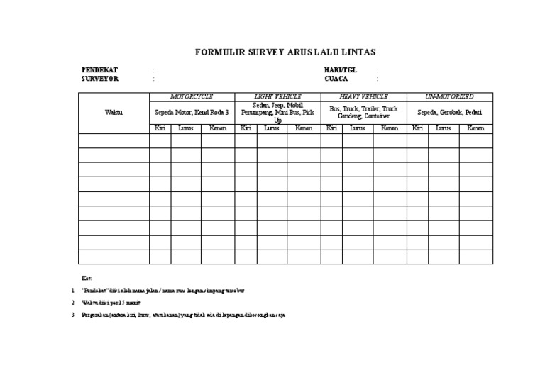 Formulir Survey Arus Lalu Lintas | PDF