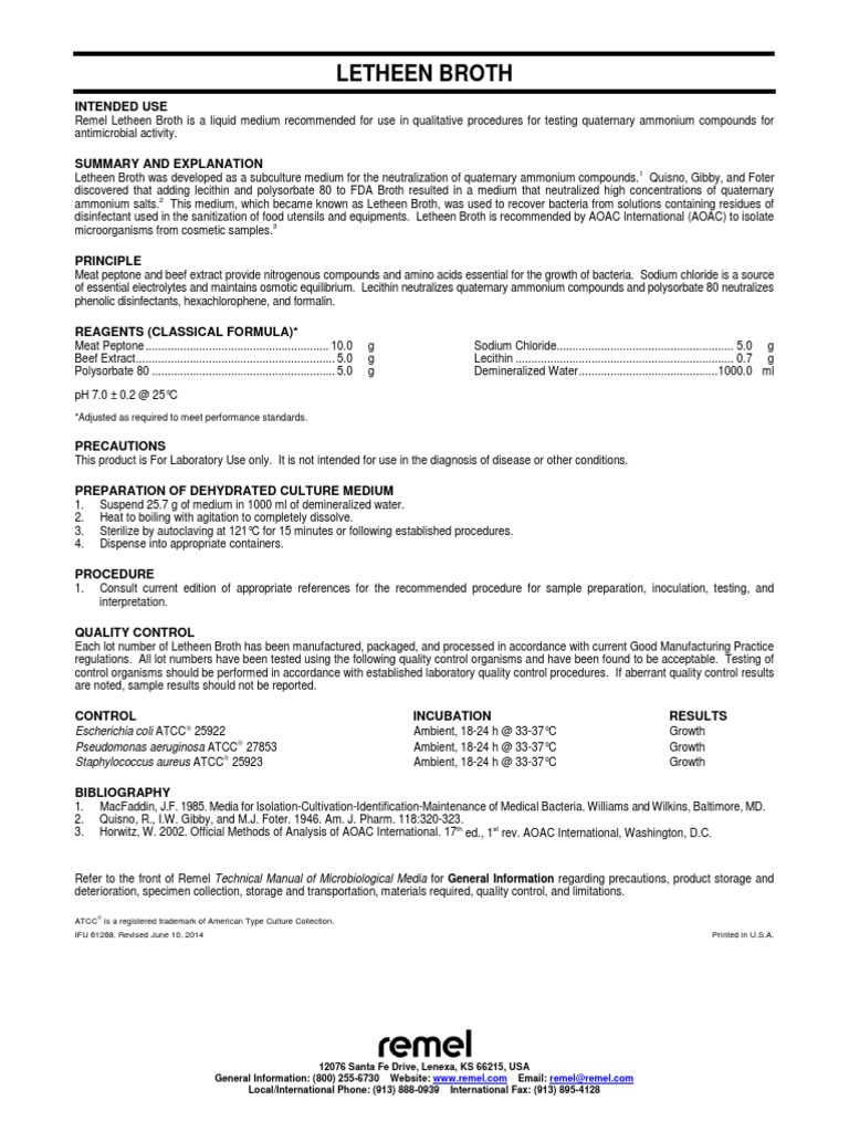 Letheen Broth | PDF | Ammonium | Growth Medium