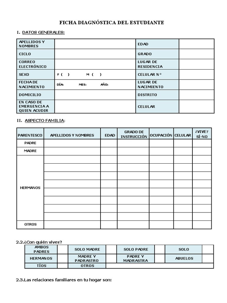 Ficha-Diagnostica-Del Estudiante. | PDF