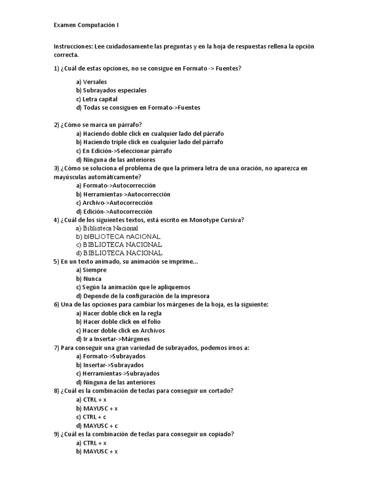 Examen Computacion | PDF | Informática Examen Computacion | PDF | Informática