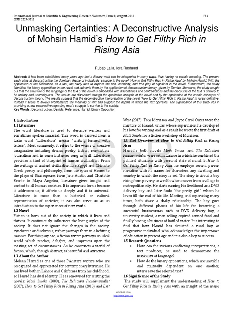 Unmasking Certainties A Deconstructive Analysis of Mohsin Hamids How To Get Filthy Rich in ...