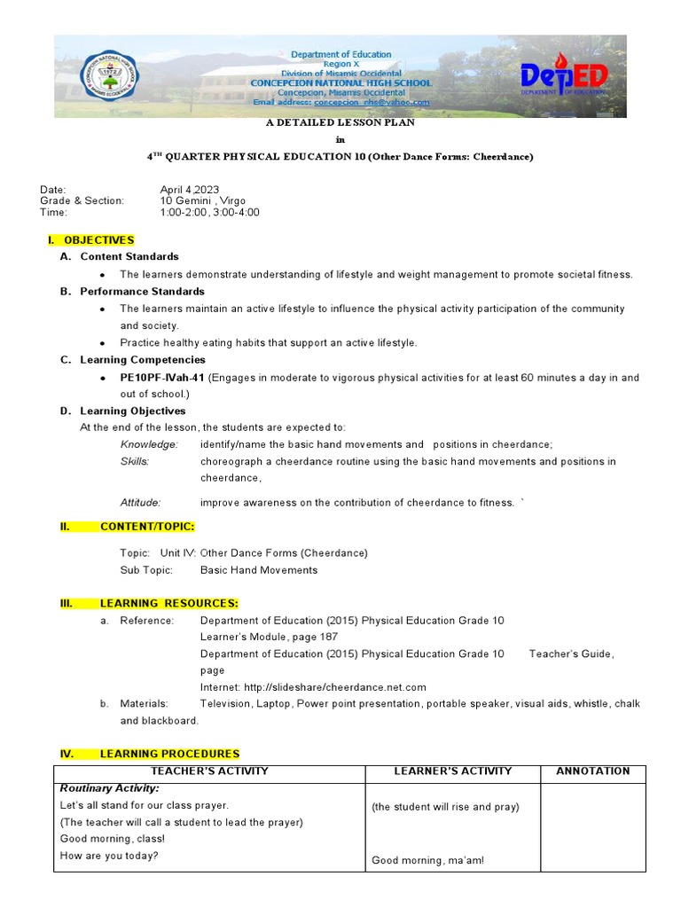 Detailed Lesson Plan For Cot 4th | PDF