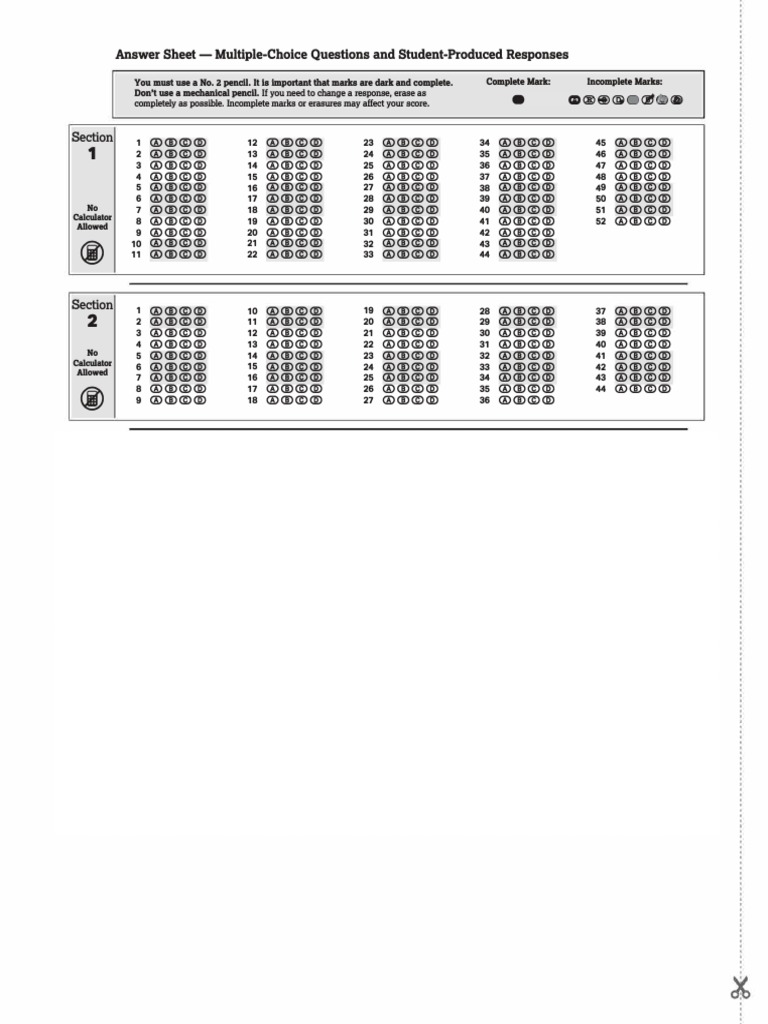 Reading & Writing Only Answer Sheet | PDF | Tests | Standardized Tests