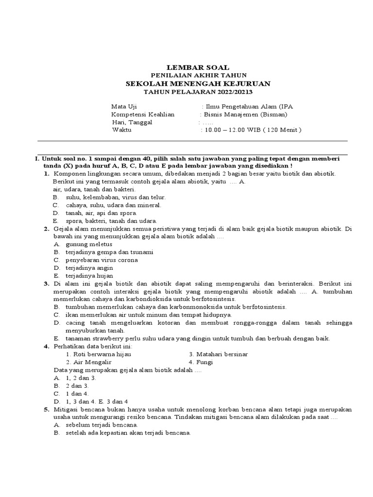 Soal Pat Ipa Kelas X BDP | PDF
