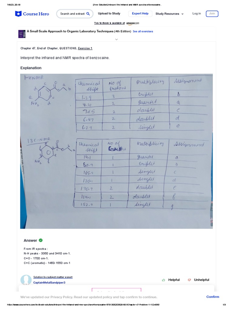 (Free Solution) Interpret The Infrared and NMR Spectra of Benzocaine ... (Free Solution) Interpret The Infrared and NMR Spectra of Benzocaine ...
