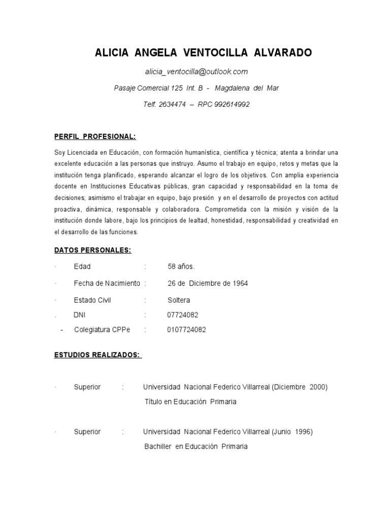 Alicia CV | PDF | Educación primaria | Maestros
