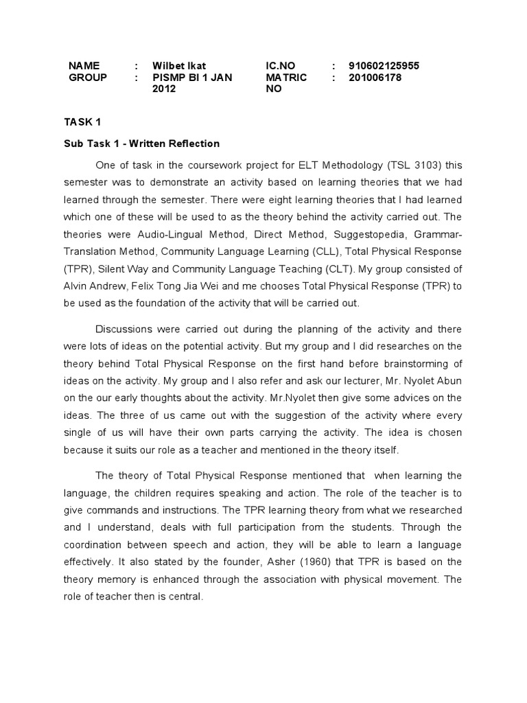 Elt Reflection | PDF | Learning | Cognition