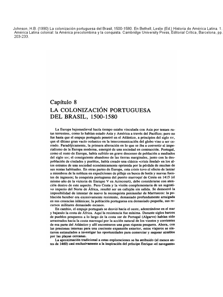 Lectura Jhonson (1990) Colonización Portuguesa de Brasil Pp. 202-233 | PDF | Portugal | Brasil
