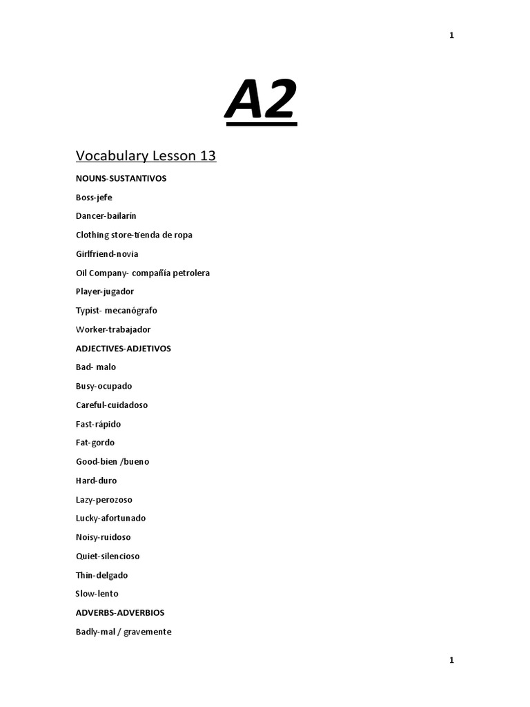 Vocabularies Level A2 | PDF