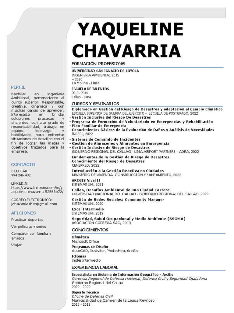 Chavarria CV Documentado2022 | PDF | Lima | Defensa Civil