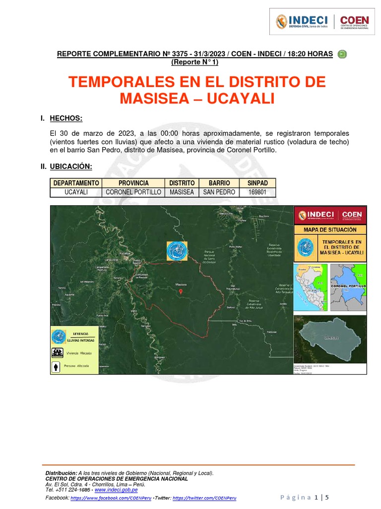 Reporte Complementario #3375 31mar2023 Temporales en El Distrito de Masisea Ucayali 1 ...