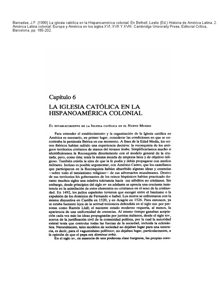 La Iglesia Católica en Hispanoamérica | PDF | Iglesia Católica