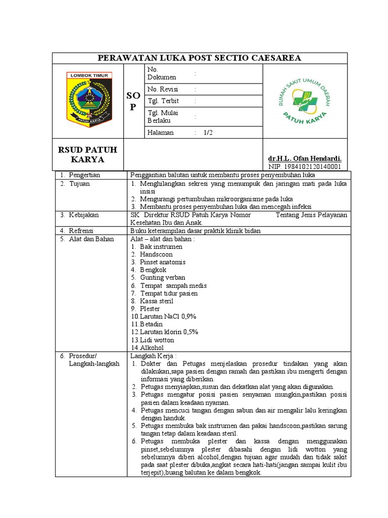 SOP Perawatan Luka Post SC | PDF