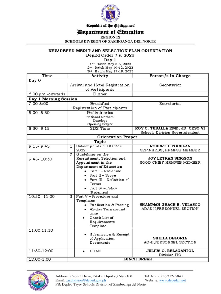 MSP Orientation 2023 Revised Program of Acitivties | PDF