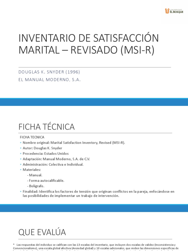 (MSI-R). Inventario de Satifacción Marital | PDF | Ansiedad | Validez (Estadísticas)