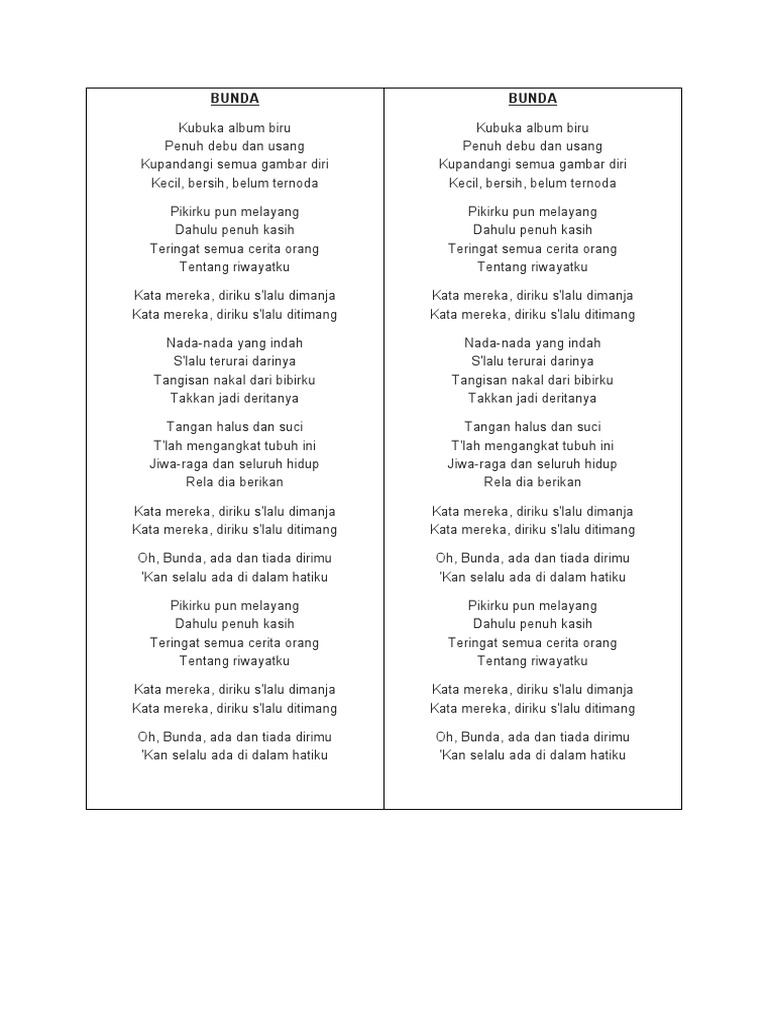Lirik Lagu Bunda | PDF | Seni | Agama & Spiritualitas