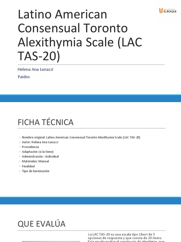 (LAC TAS-20) Latino American Consensual Toronto Alexithymia Scale | PDF ...