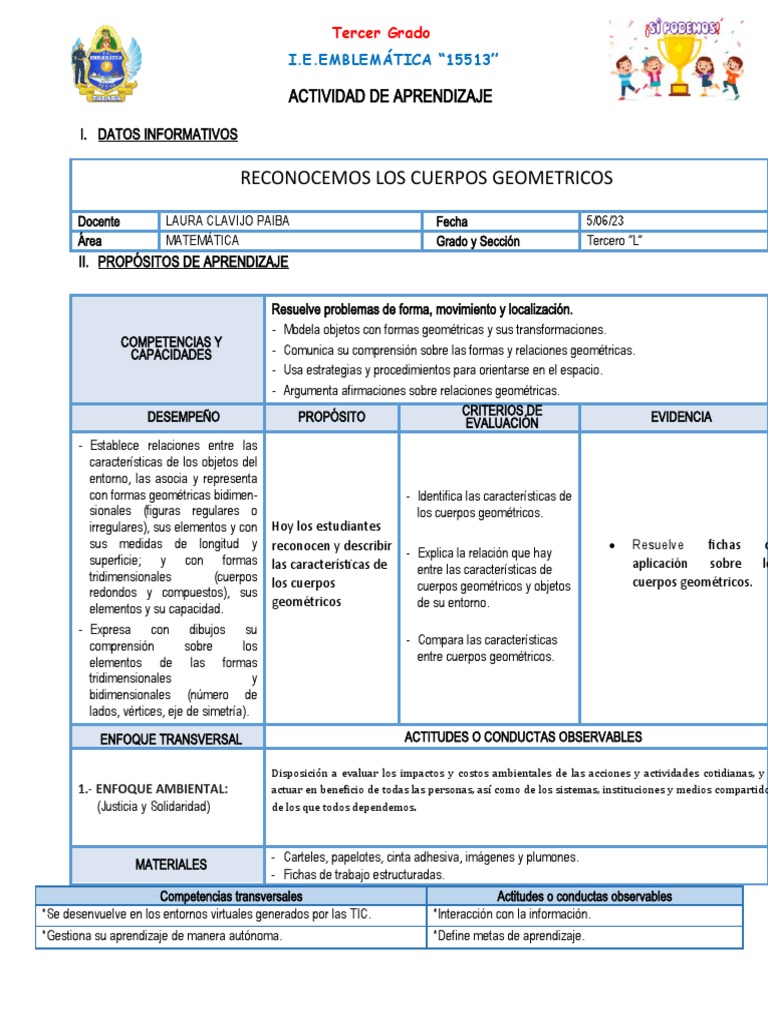 Matematica Reconocemos Los Cuerpos Geometricos 5 Junio | PDF ...