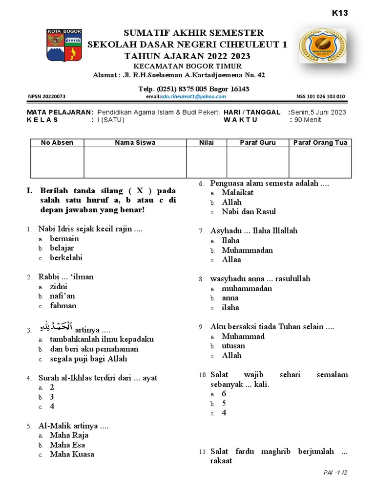 Sas Kelas 1 SMT 2 | PDF