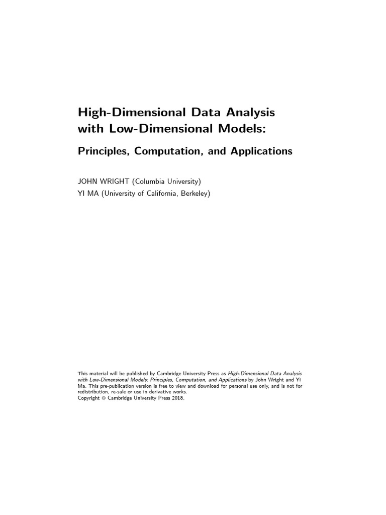 Book High Dimensional Data Analysis With Low Dimensional Models Pdf