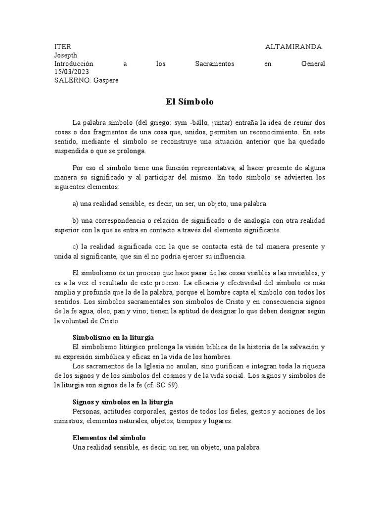 Simbolismo en Sacramentos y Liturgia | PDF | Filosofía | Ciencia y ...