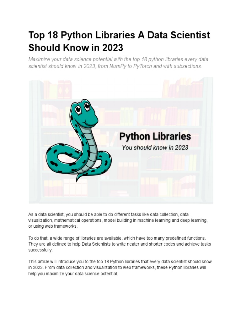 Top 18 Python Libraries | PDF | Machine Learning | Python (Programming ... Top 18 Python Libraries | PDF | Machine Learning | Python (Programming ...