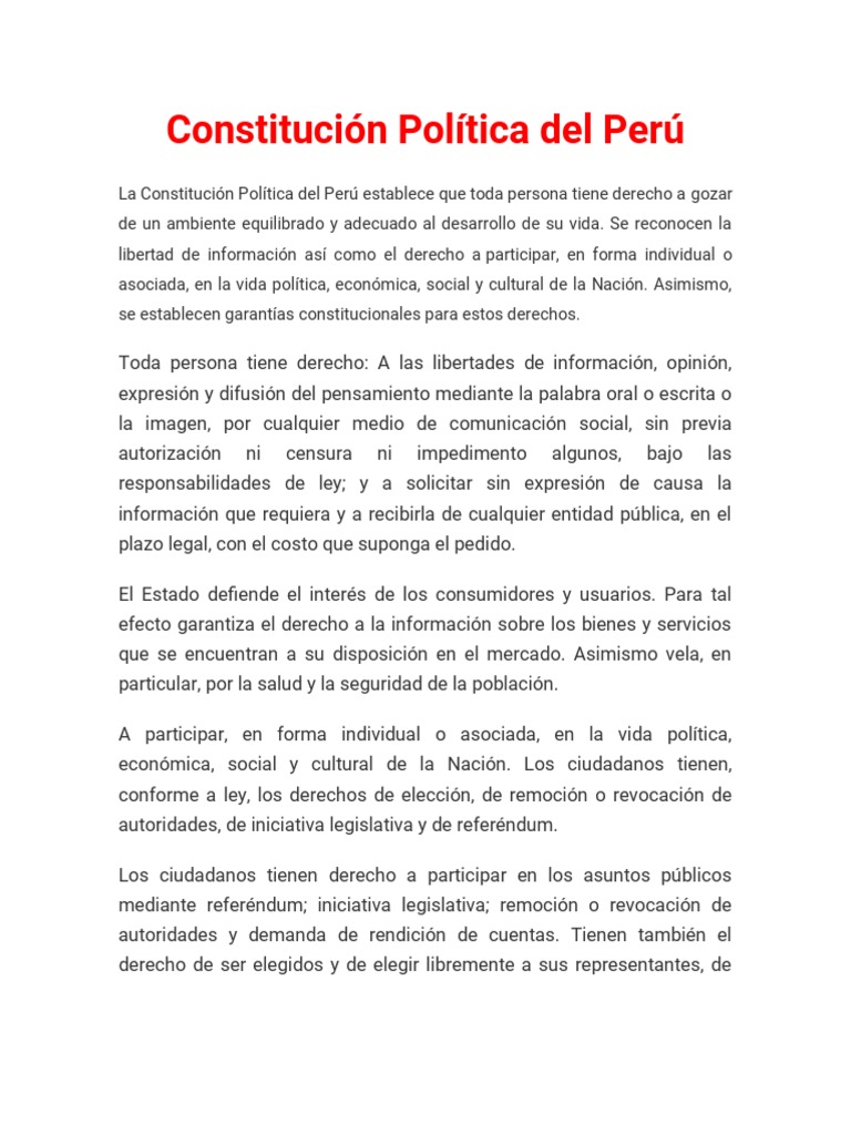 Constitución Política del Perú | PDF | Libertad de expresión | Constitución
