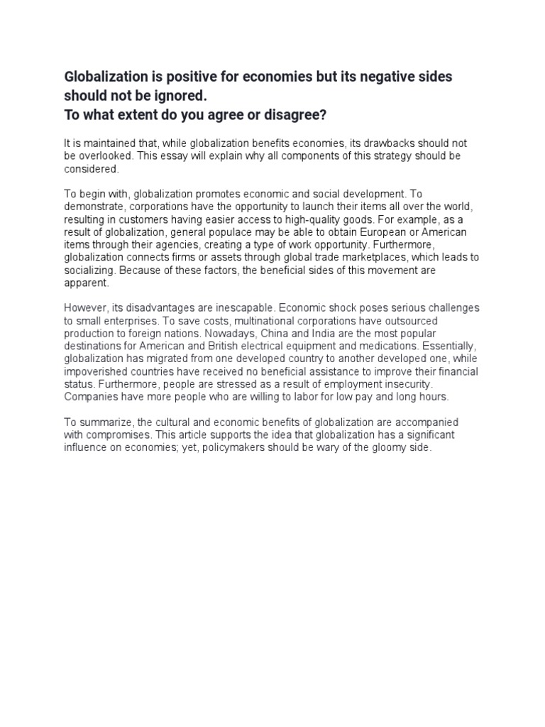 Globalization Is Positive For Economies But Its Negative Sides Should ...