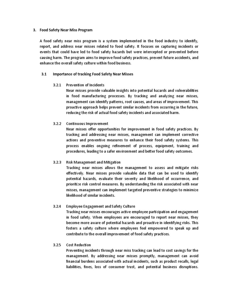 Food Safety Near Miss Program Overview | PDF | Risk | Food Safety