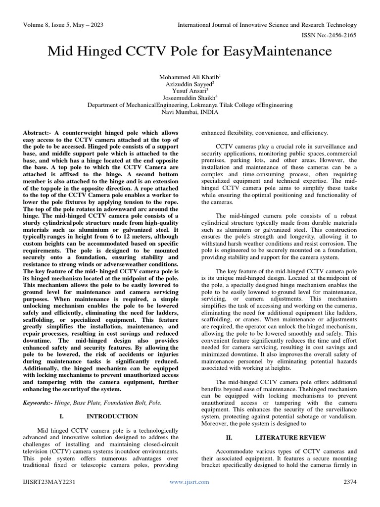 Mid Hinged CCTV Pole For EasyMaintenance | PDF