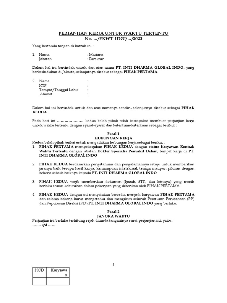 Draft PKWT Peminjaman STR | PDF