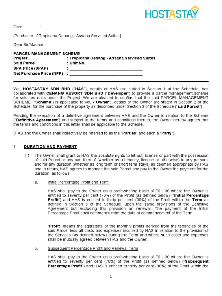 Assana-Package Letter - Hostastay | PDF | License | Property Management