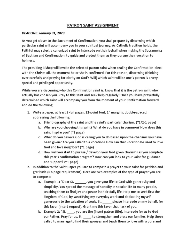Patron Saint Assignment | Download Free PDF | Confirmation | Saint