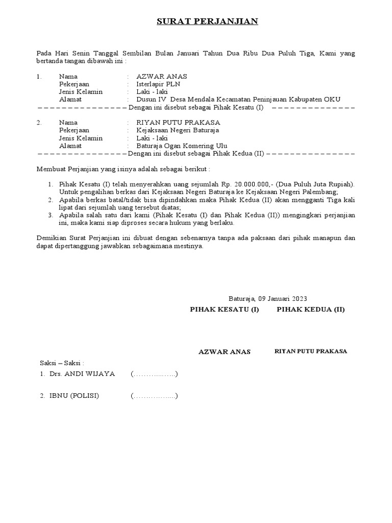 Surat Perjanjian Azwar Anas | PDF | Politik