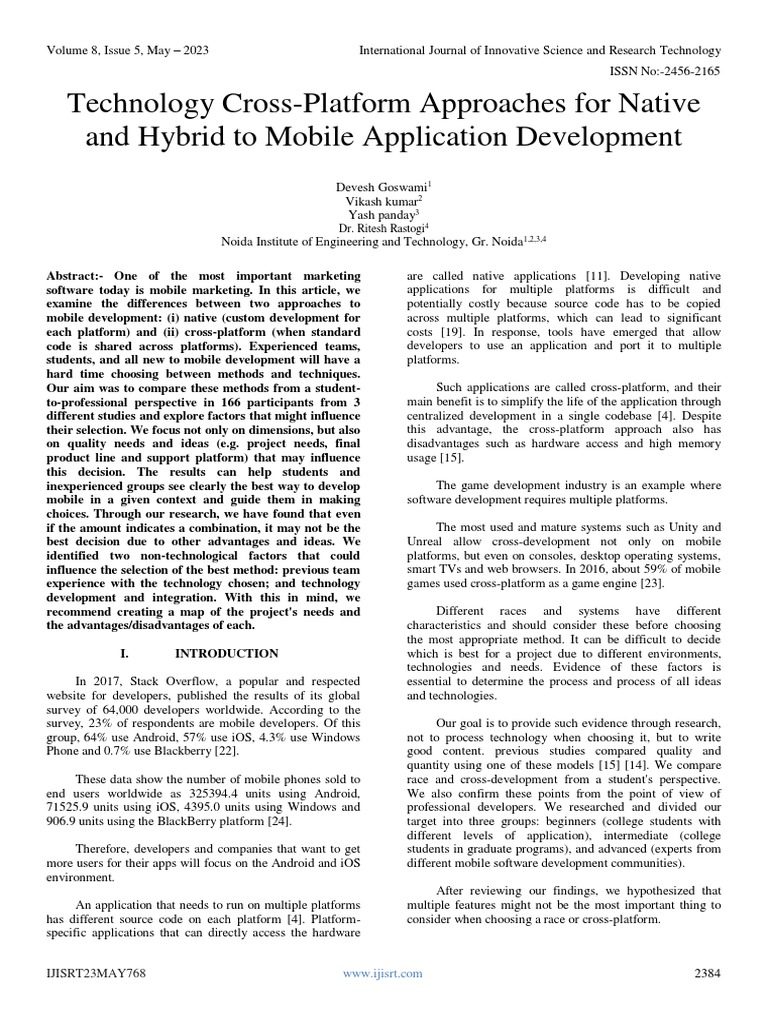 Technology Cross-Platform Approaches For Native and Hybrid To Mobile Application Development ...