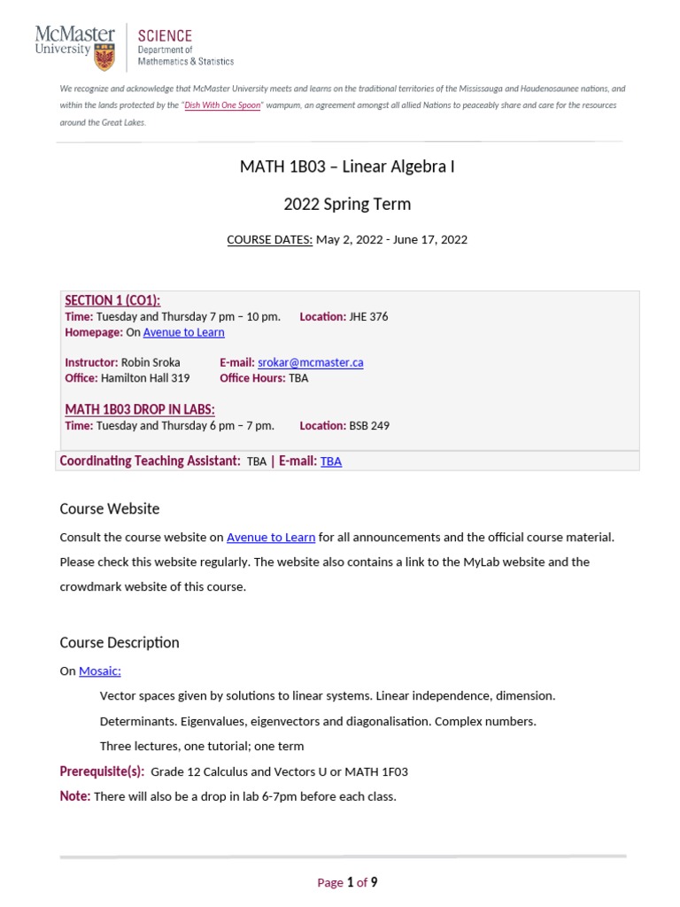 Math 1B03 2022 Spring Term | PDF | Eigenvalues And Eigenvectors ...