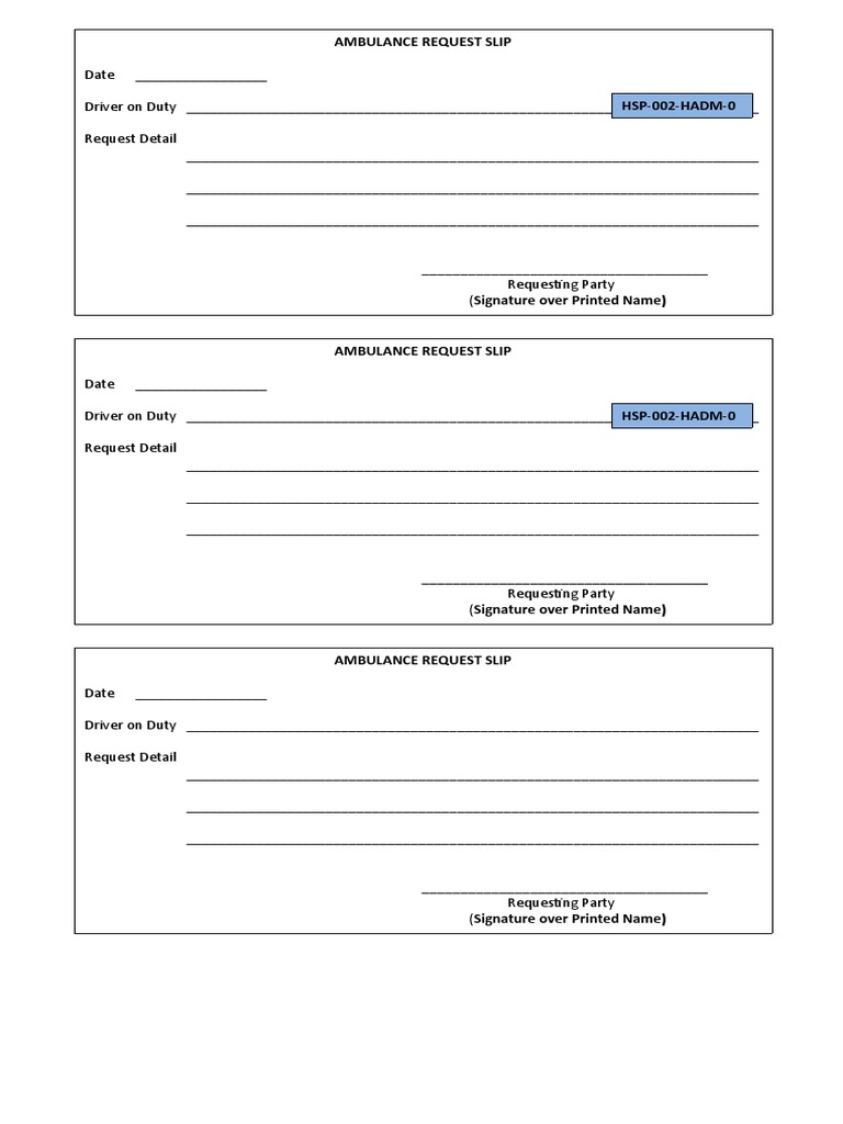 Ambulance Request Slip Template | PDF | Computers