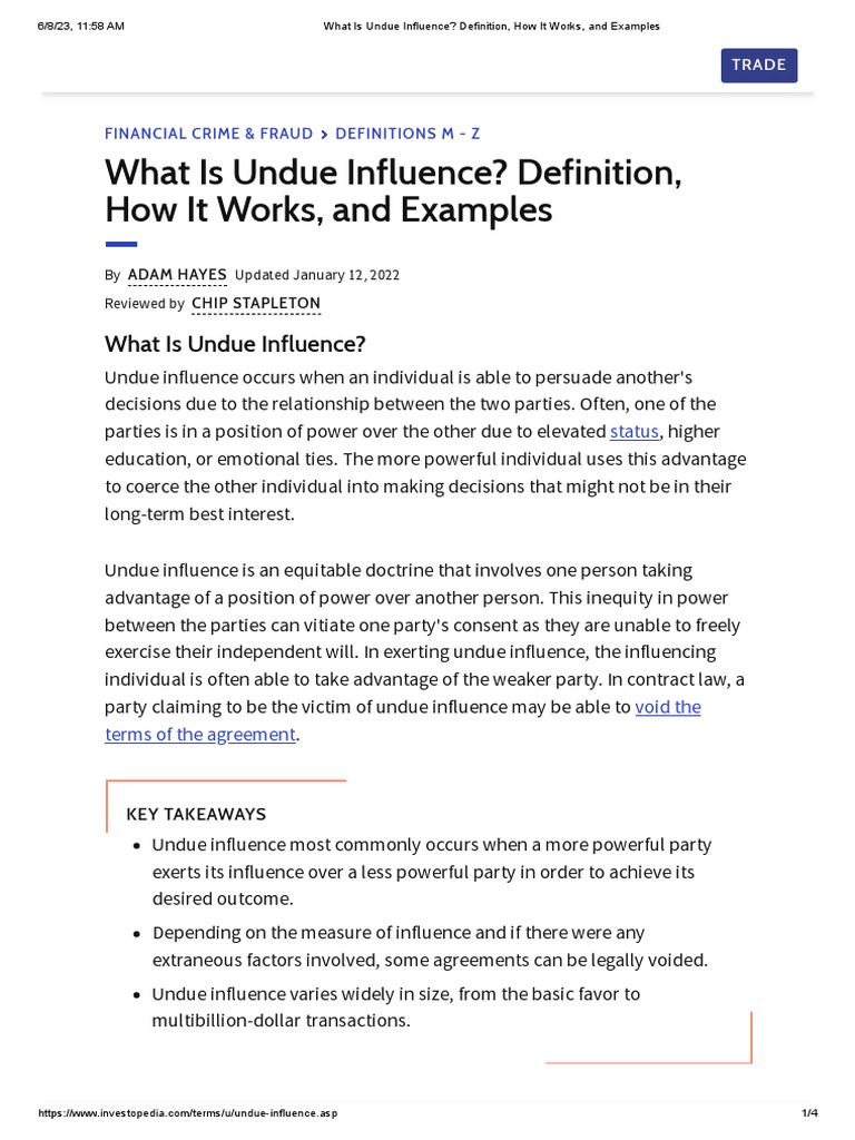 What Is Undue Influence - Definition, How It Works, and Examples | PDF
