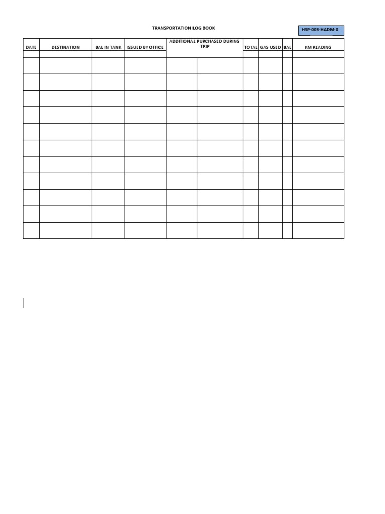 Transportation Log Book Format | PDF