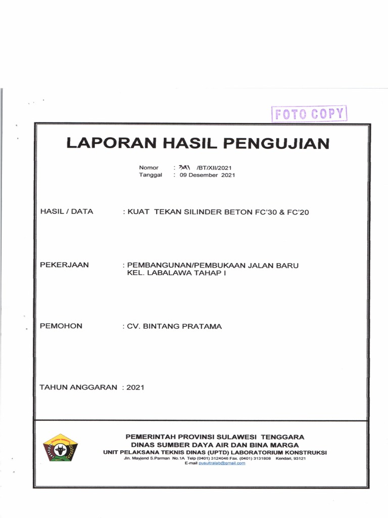 JMD Kuat Tekan Beton FC'30 & FC'20 | PDF