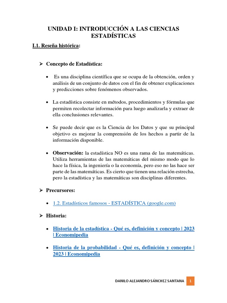 Unidad I. Introduccion A Las Ciencias Estadisticas | PDF | Estadísticas | Matemáticas