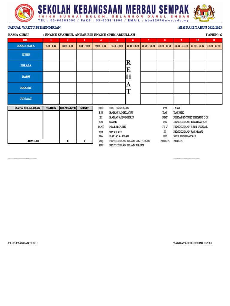 Jadual Waktu Kosong 2023 | PDF