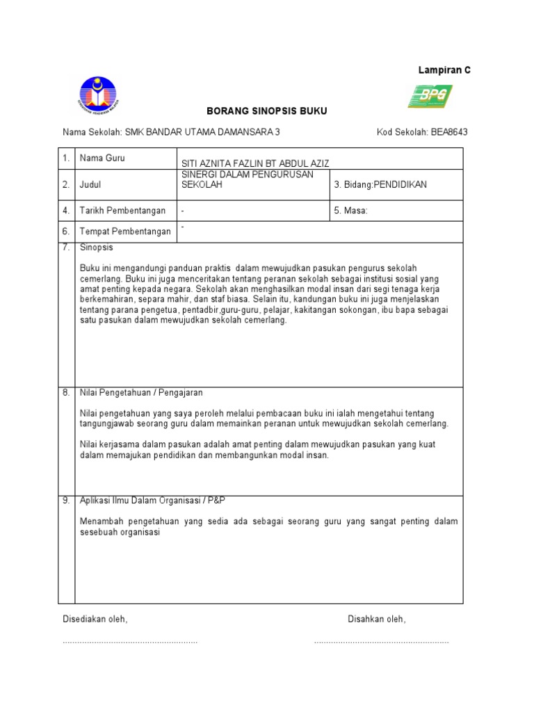 Sinopsis Sinergi Dalam Pengurusan Sekolah Bookreview 2 | PDF