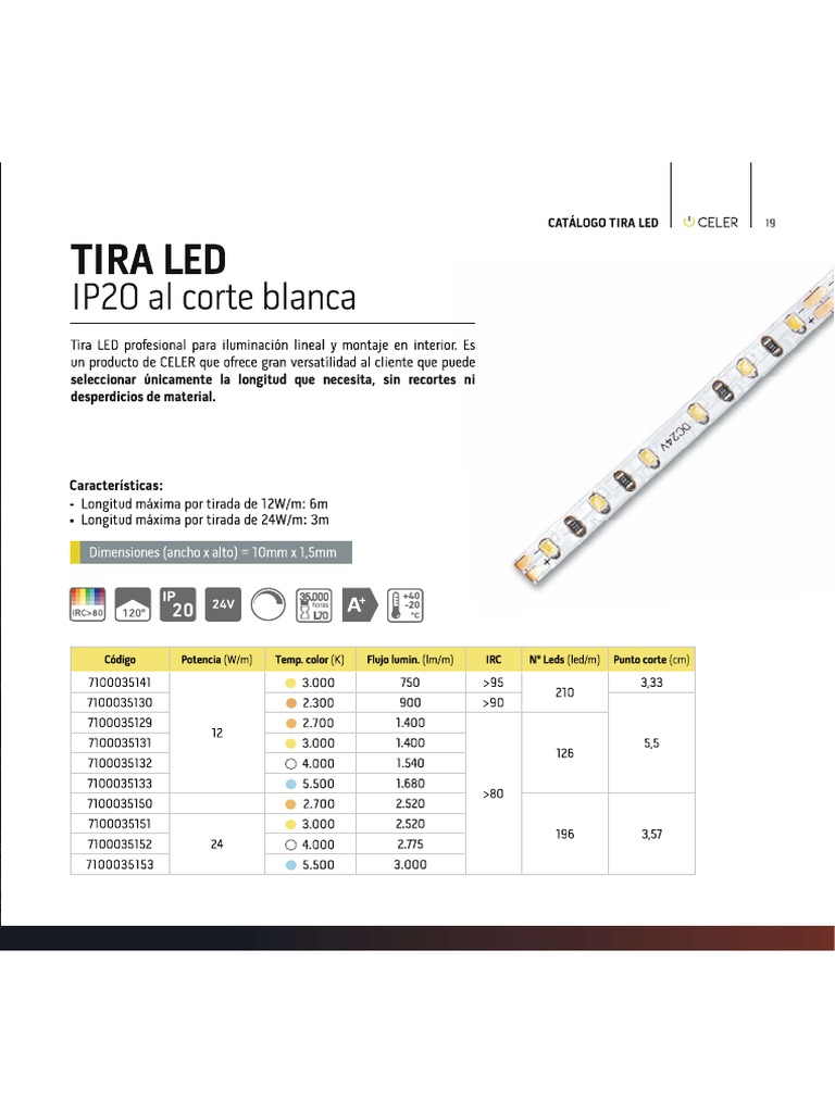 Catalogo Tira Led IP20 Corte Blanca Celer | PDF