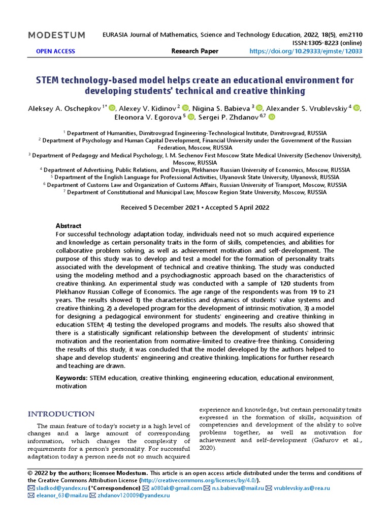 Stem Technology Based Model Helps Create An Educational Environment For