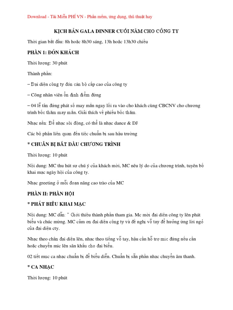 Kich Ban Chuong Trinh Gala Dinner Cuoi Nam Cho Cong Ty | PDF