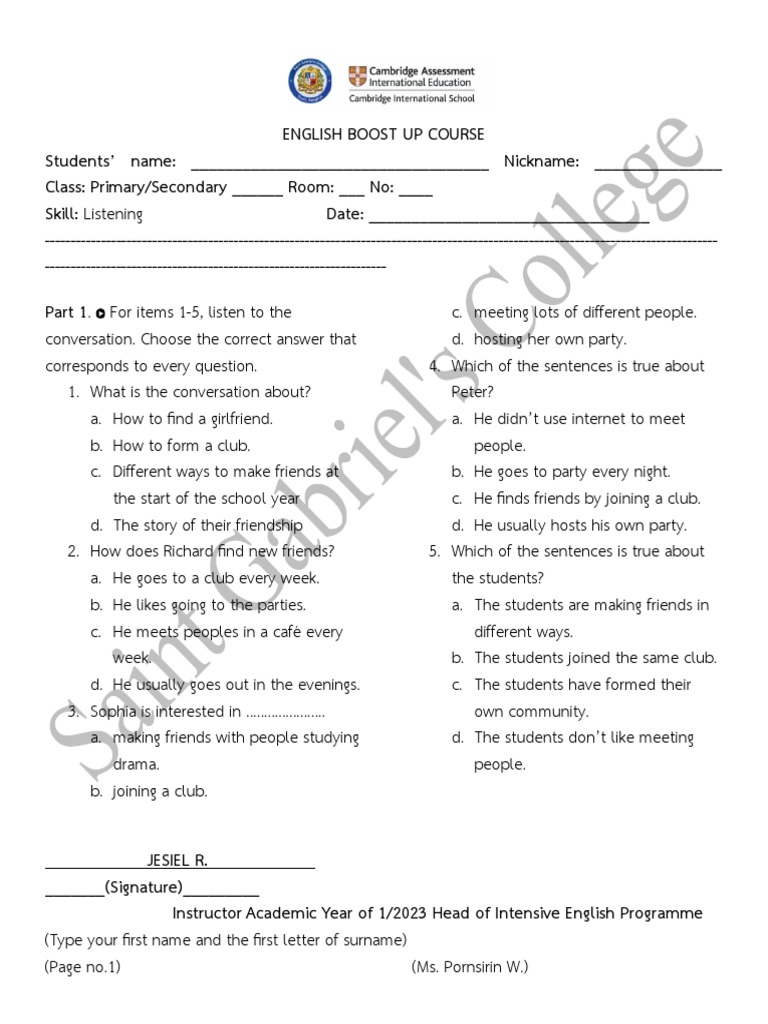 Worksheet Form For English Boost Up Course | PDF | Stress (Linguistics ...