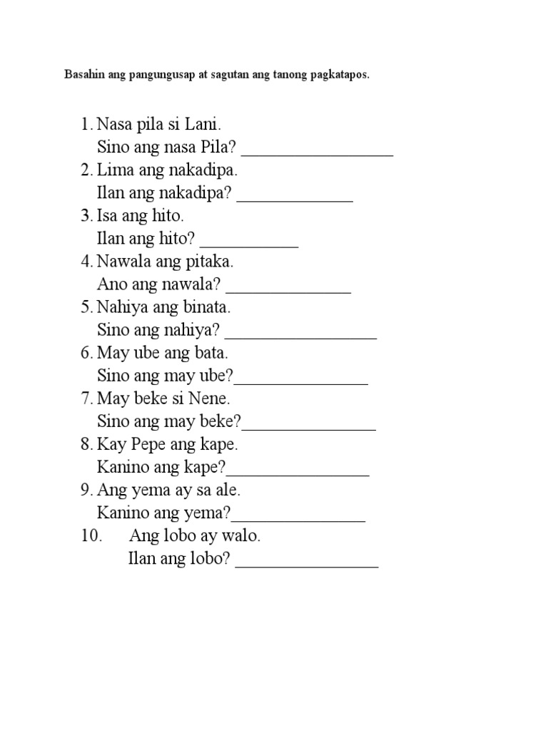 Basahin Ang Mga Pangungusap at Sagutan Ang Tanong Pagkatapos | PDF